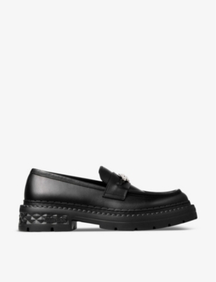JIMMY CHOO - Marlow Diamond logo-embellished leather loafers | Selfridges.com