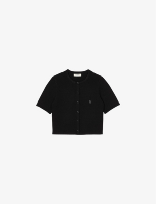 SANDRO - Logo-tag cropped stretch-knit cardigan | Selfridges.com