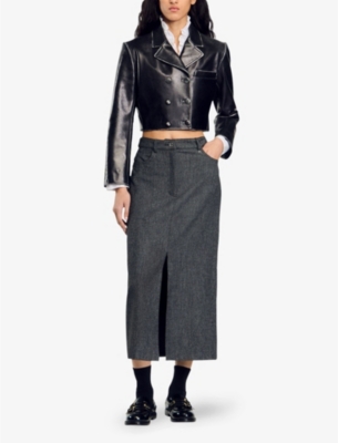 SANDRO - Patch-pocket button-down cropped wool-blend jacket ...