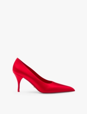 PRADA - Logo-plaque slingback heeled leather pumps | Selfridges.com