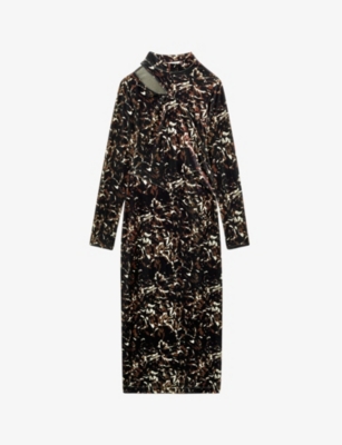 REISS - Sonya abstract-print velvet midi dress | Selfridges.com