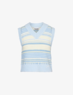 GANNI - V-neck logo-embroidered knitted top | Selfridges.com