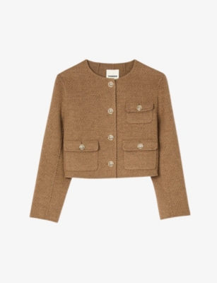 SANDRO - Patch-pocket button-down cropped wool-blend jacket ...