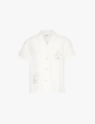 BODE - Skiers graphic-embroidery regular-fit linen shirt | Selfridges.com