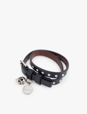 ALEXANDER MCQUEEN Skull double wrap leather bracelet Selfridges