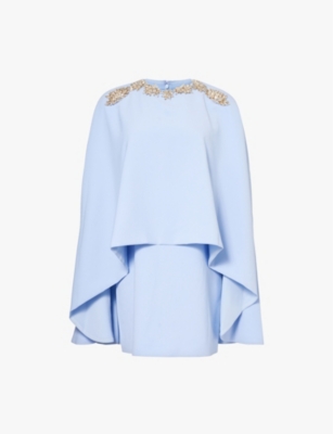COSTARELLOS - Elin rhinestone-patch cape woven mini dress | Selfridges.com