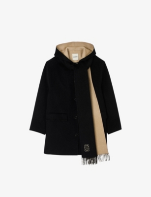 SANDRO - Two-tone logo-embroidered wool scarf coat | Selfridges.com