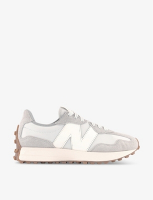 NEW BALANCE - 327 logo-embroidered suede and woven low-top trainers ...