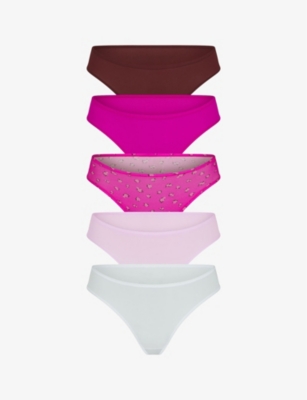 SKIMS - Cheeky high-rise pack of five stretch-woven briefs | Selfridges.com