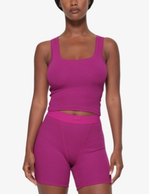 SKIMS - Dolce & Gabbana x SKIMS logo-patch cropped stretch-cotton top ...