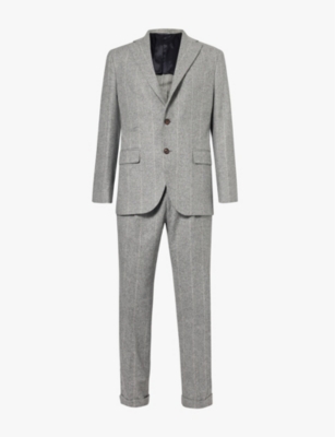 ELEVENTY - Striped-print regular-fit silk, wool and cashmere suit ...