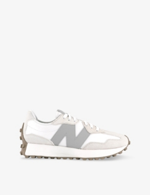 NEW BALANCE - 327 logo-embroidered leather and suede low-top trainers ...