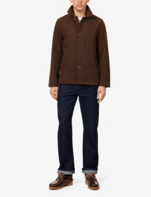 Drake's Mens Drakes Shetland Map Chore Spread-collar Regular-fit Wool ...