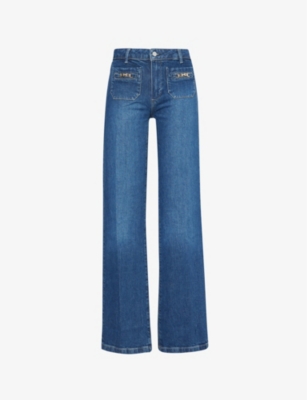 PAIGE - Leenah patch-pockets wide-leg mid-rise stretch-denim jeans ...