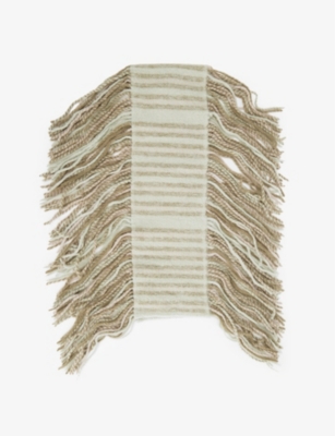 Holzweiler Womens Green Stripe Tassel Check Fringed Wool-blend Scarf ...