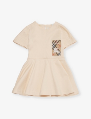 BURBERRY - Round-neck brand-patch cotton dress 6 months-2 years ...