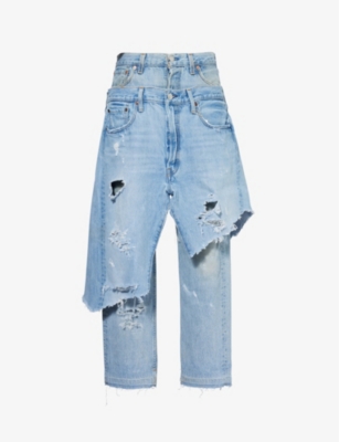 JEAN VINTAGE - Overlay cut-out straight-leg high-rise upcycled denim ...