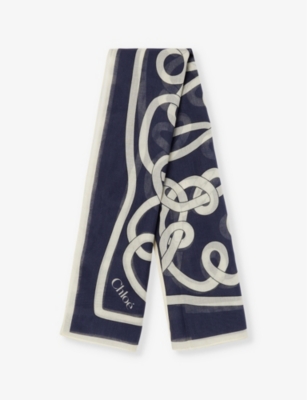 CHLOE - Branded-print cotton and silk-blend scarf | Selfridges.com