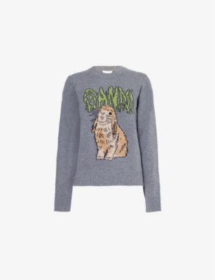 GANNI - Bunny-intarsia wool-blend knitted jumper | Selfridges.com