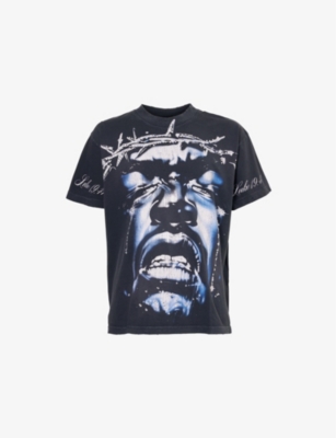 HELLSTAR - Graphic-Print Distressed Cotton-Jersey T-Shirt | Selfridges.com