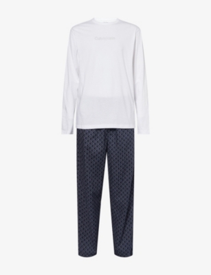 CALVIN KLEIN - Monogram-Print Cotton Poplin Pyjama Set | Selfridges.com