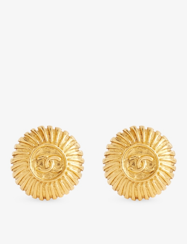 RESELFRIDGES - Pre-Loved Chanel Round Gold-Tone Metal Earrings ...