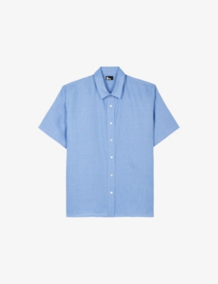 THE KOOPLES - Short-Sleeved Brand-Embroidered Linen Shirt | Selfridges.com