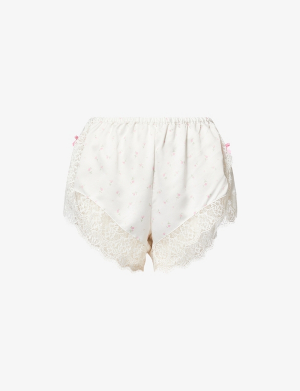 LOUNGE UNDERWEAR - Floral-Print Lace-Trim Satin Pyjama Top | Selfridges.com