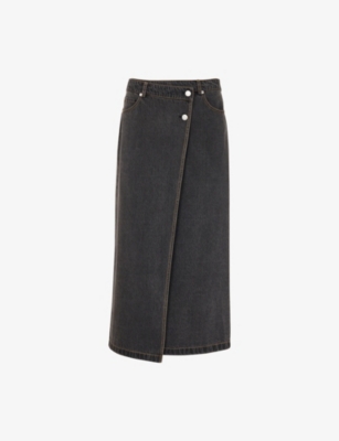 WHISTLES - Wrap Button-Up Denim Midi Skirt | Selfridges.com