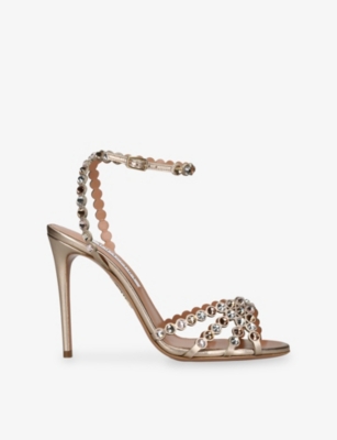 AQUAZZURA - Tequila 105 Crystal-Embellished Leather Heeled Sandals ...