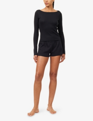 COU COU INTIMATES: Long-Sleeve Pointelle-Knit Cotton Top